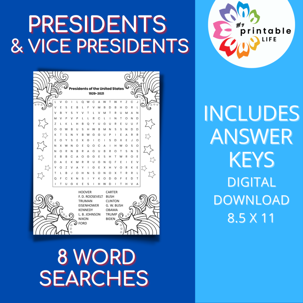 Presidents and Vice Presidents Word Search, American History Homeschool ...