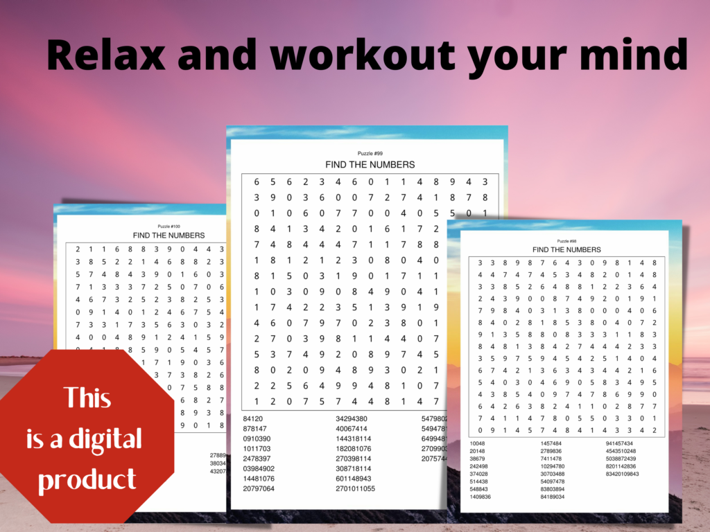 100 Relaxing Number Search Digital Download Puzzles and 5 Bonus Dog ...