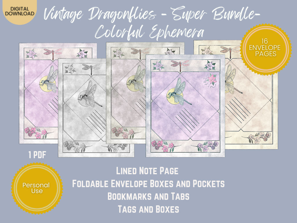 PRINTABLE EPHEMERA - Vintage Dragonflies - Super Bundle - Colorful ...