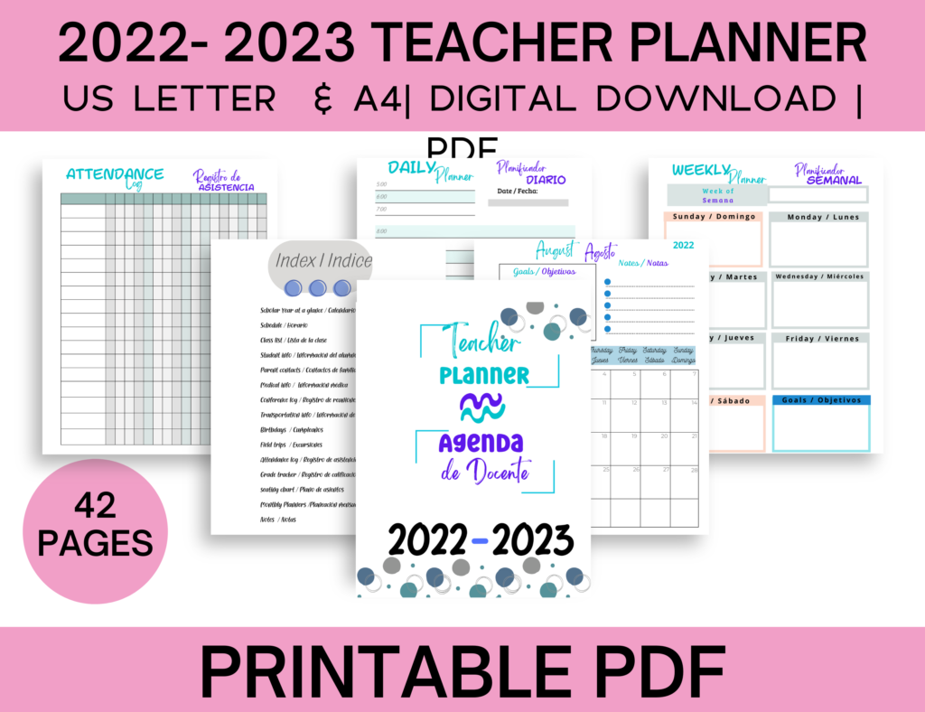 Teacher Planner 2022-2023 English Spanish Printable - Inspired Fun