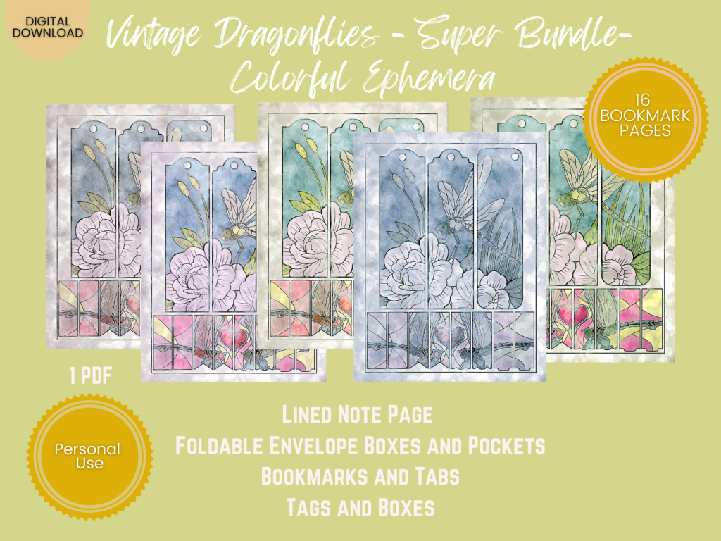 PRINTABLE EPHEMERA - Vintage Dragonflies - Super Bundle - Colorful ...