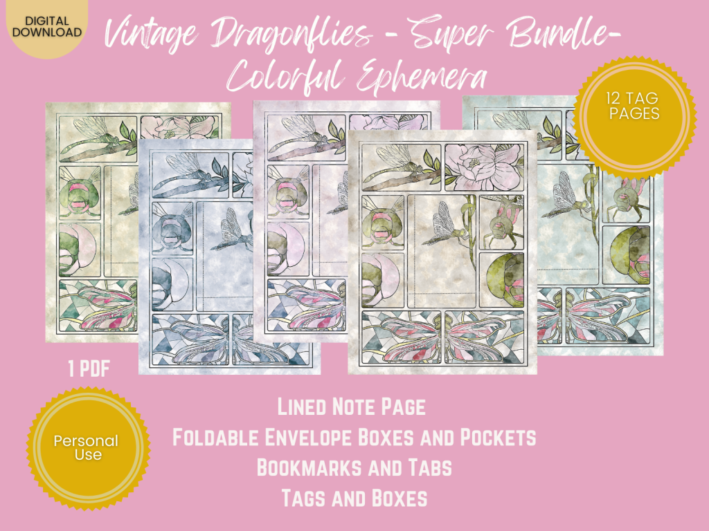 PRINTABLE EPHEMERA - Vintage Dragonflies - Super Bundle - Colorful ...