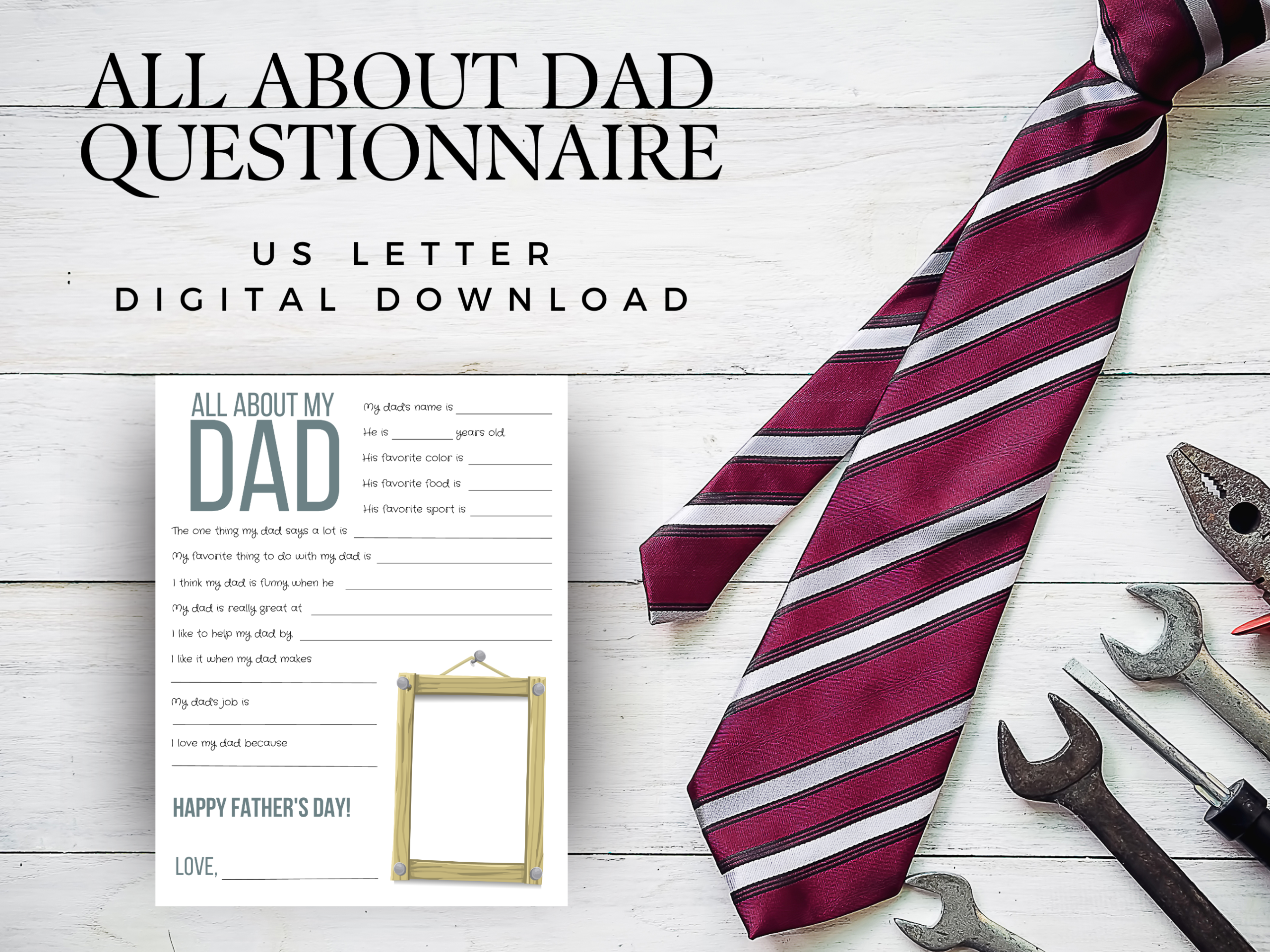 All About Dad Questionnaire, Father's Day Printable Gift - Inspired Fun