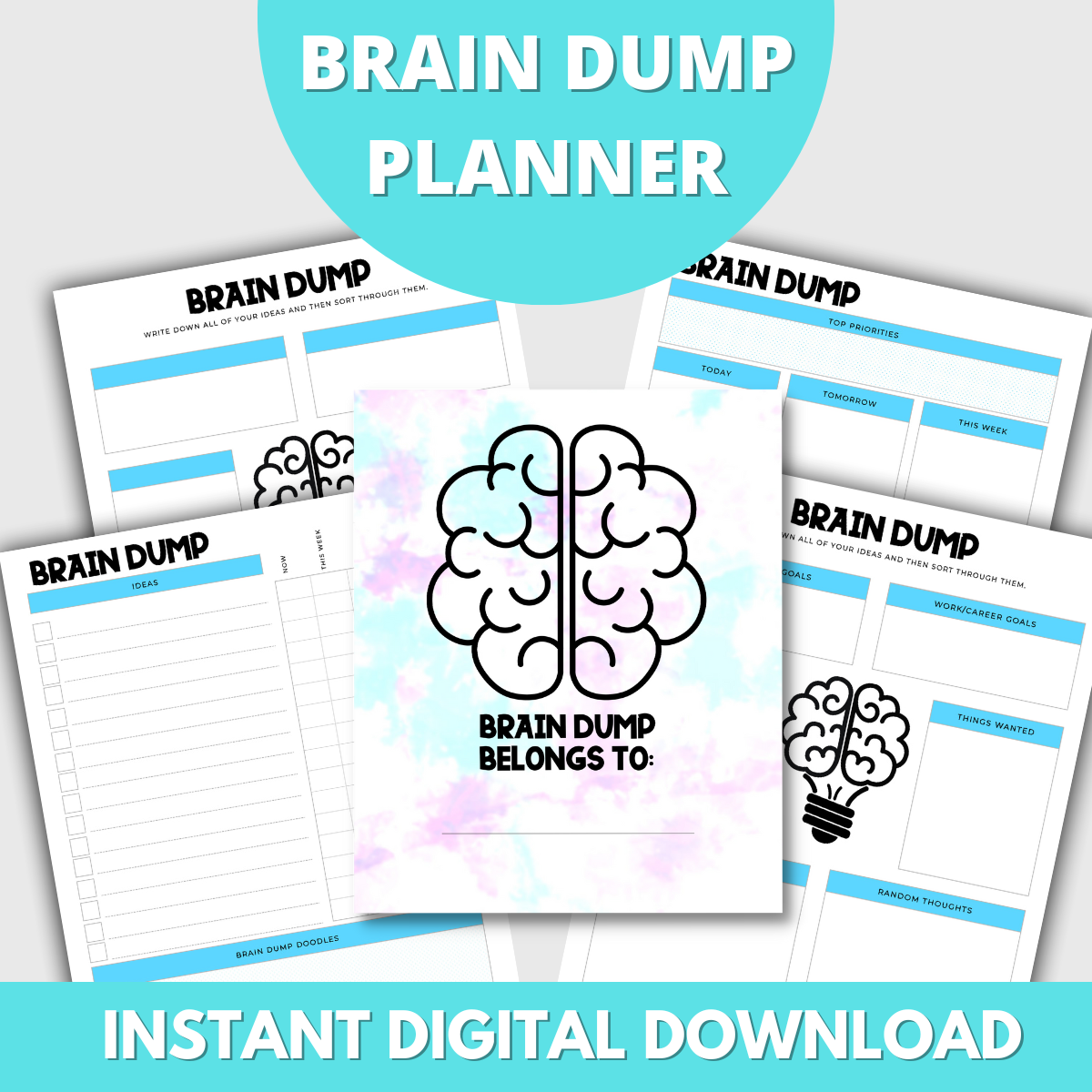 Brain Dump Journal Planner Printable Thought Organizer - Inspired Fun