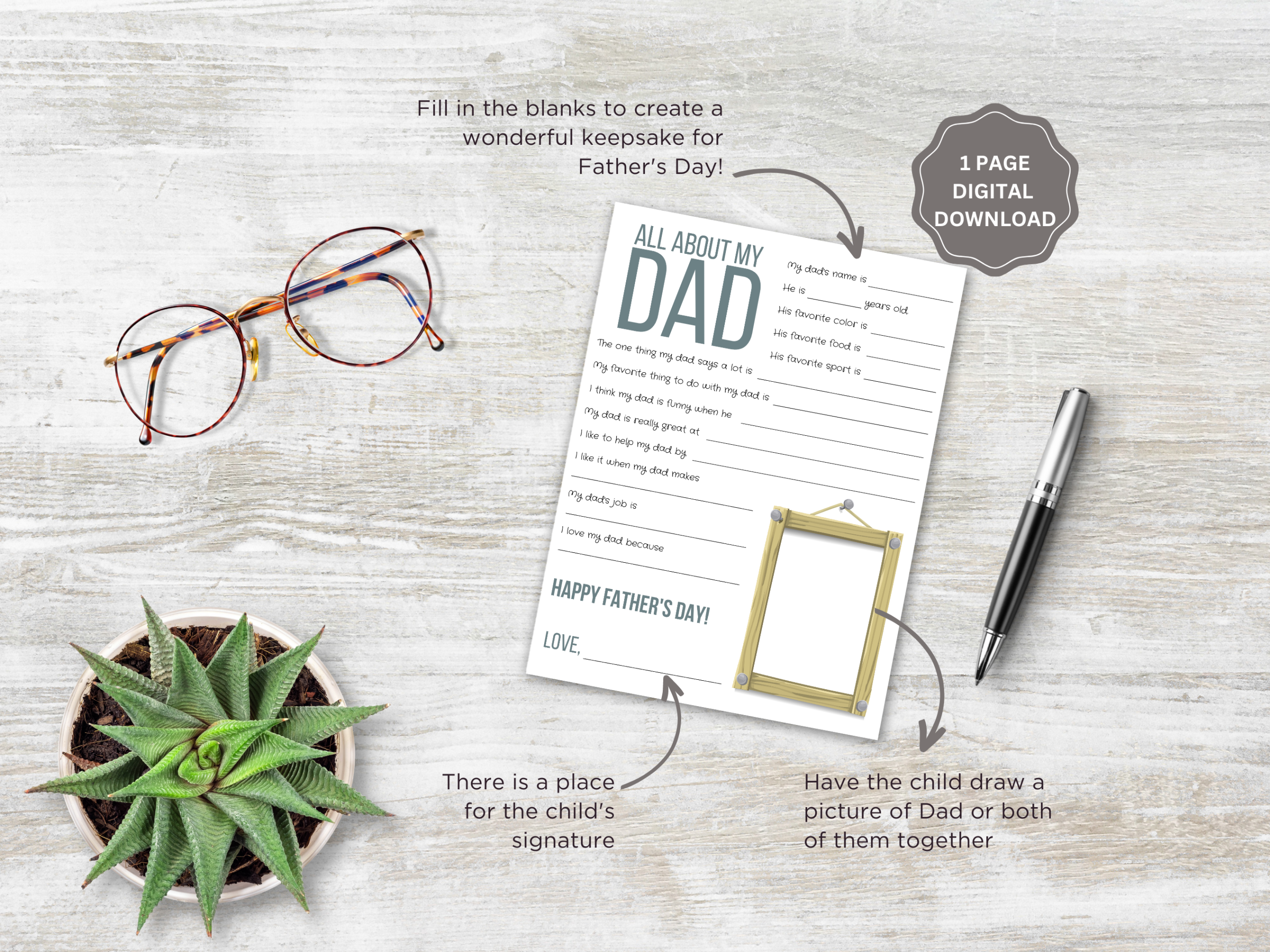 All About Dad Questionnaire, Father's Day Printable Gift - Inspired Fun