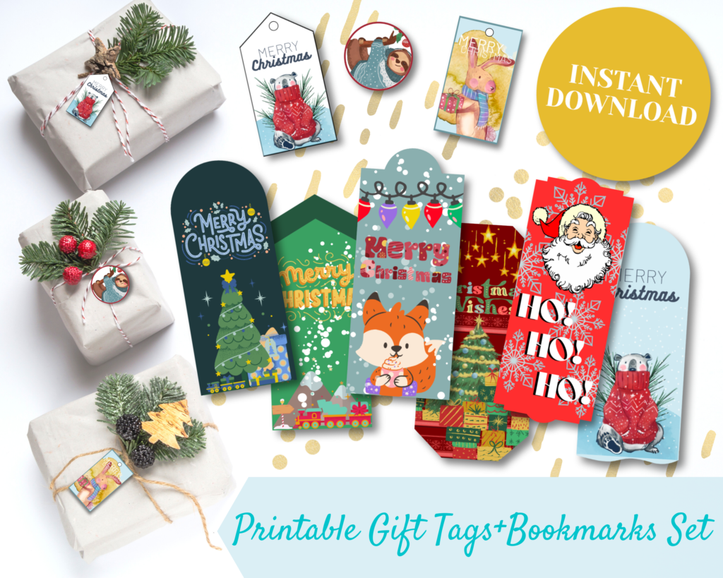 Printable Gift Tag Bookmark Set - Gift tag for Christmas, Digital ...