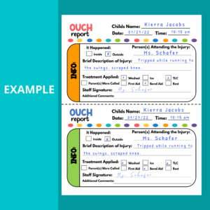 OUCH REPORT- Daycare Printable Child Incident Report, Preschool ...