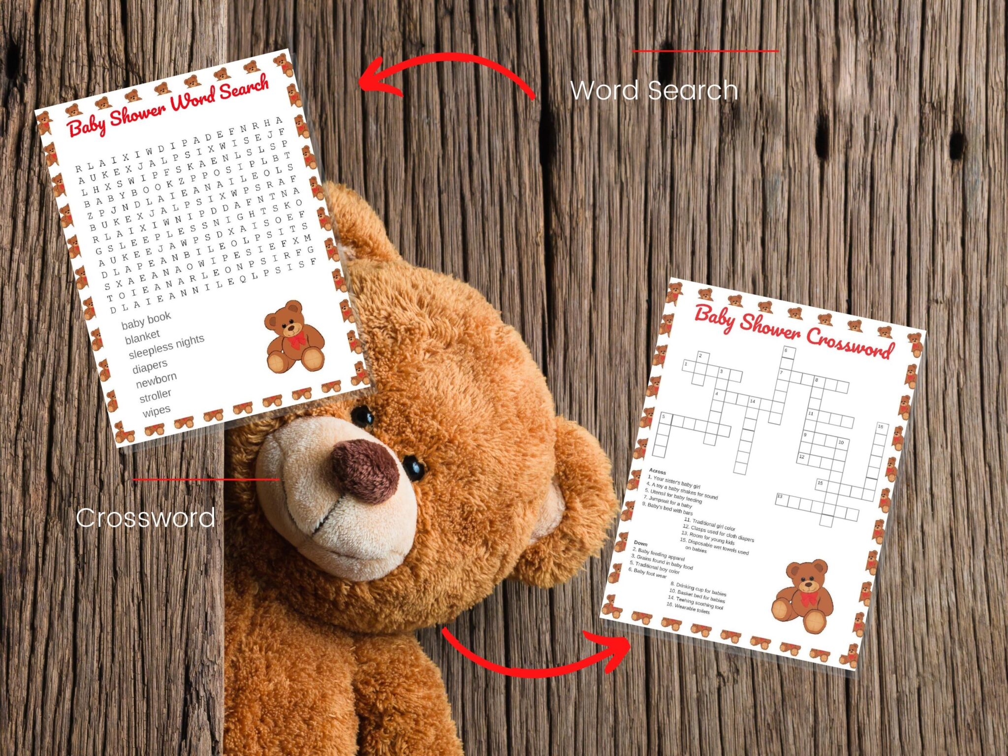 Teddy Bear Baby Shower Games Bundle - Inspired Fun