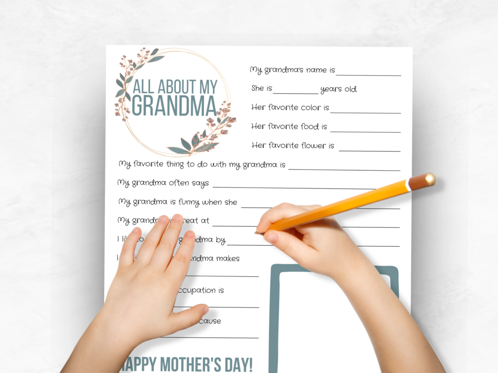 All About Grandma Questionnaire Blue Floral, Mother's Day Printable ...
