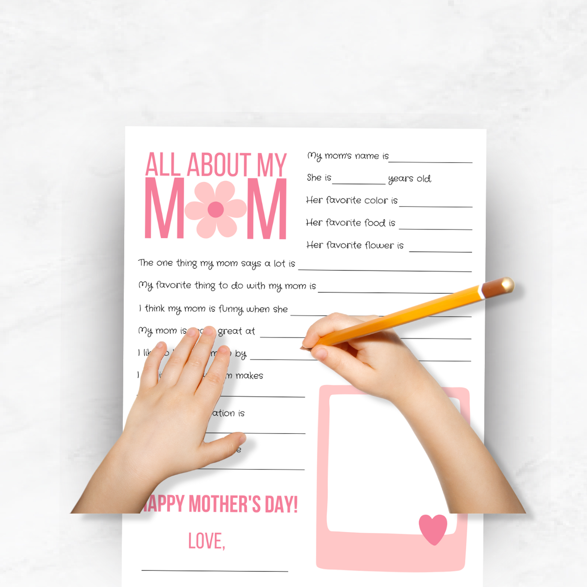 All About Mom Questionnaire - Pink, Mother's Day Printable Gift ...