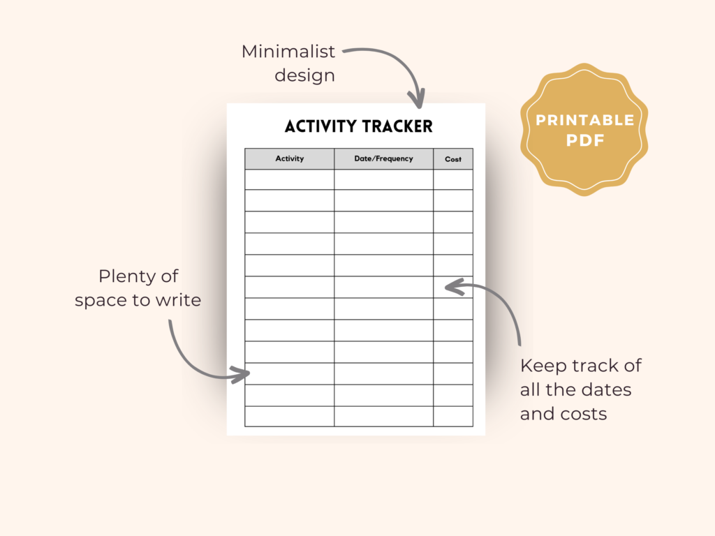 Minimalist Activity Tracker, Printable Activity Tracker, Planner Page ...