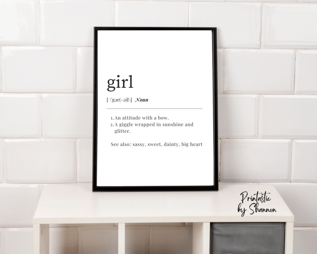 Funny Definition of Girl Wall Art, Giggle, Sunshine, Glitter, Bow ...
