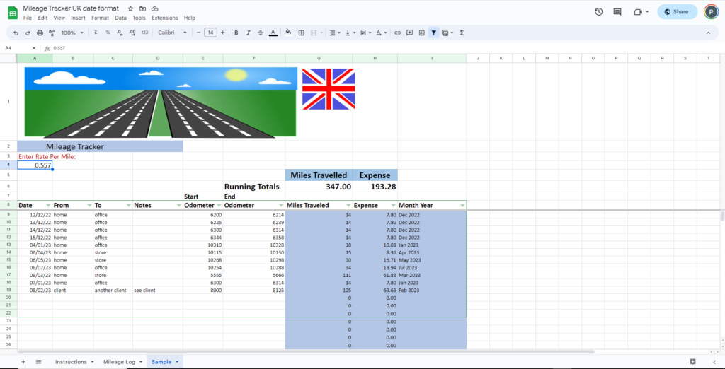 Mileage Tracker Google Sheets - Inspired Fun