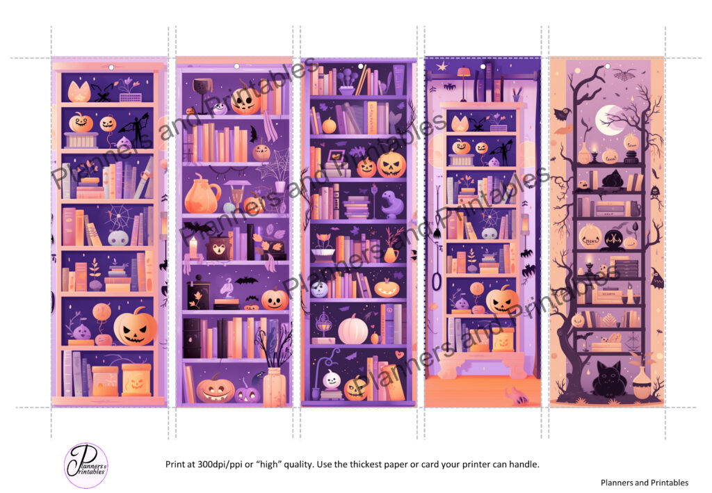 Set of 15 "Halloween Bookcases" Printable Bookmarks home printable PDF ...