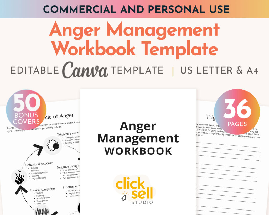 Anger Management Workbook Editable Canva Template | Commercial Use | A4 ...